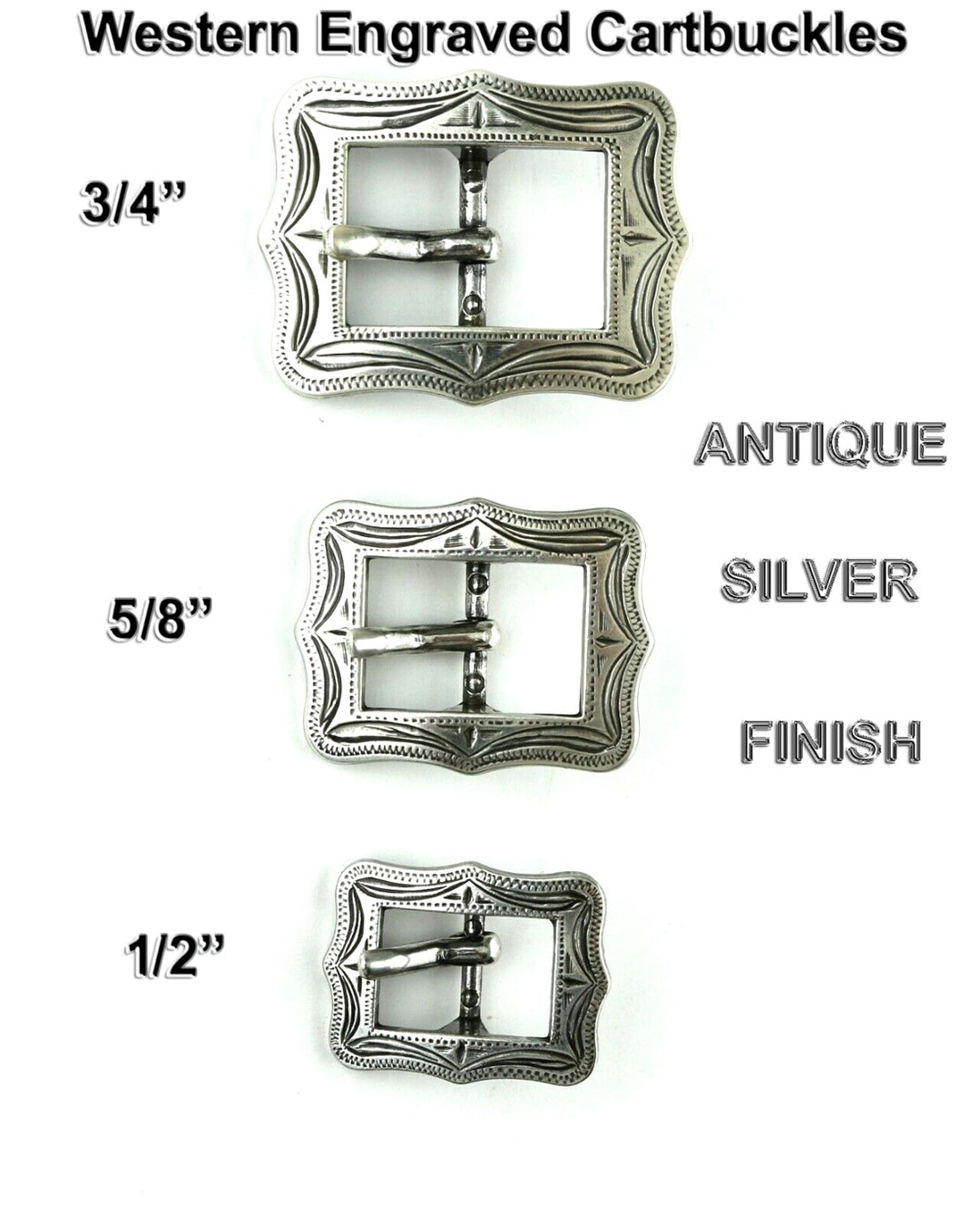 Western Engraved Center Bar Cart Bridle Buckle Antique Silver Finish ...