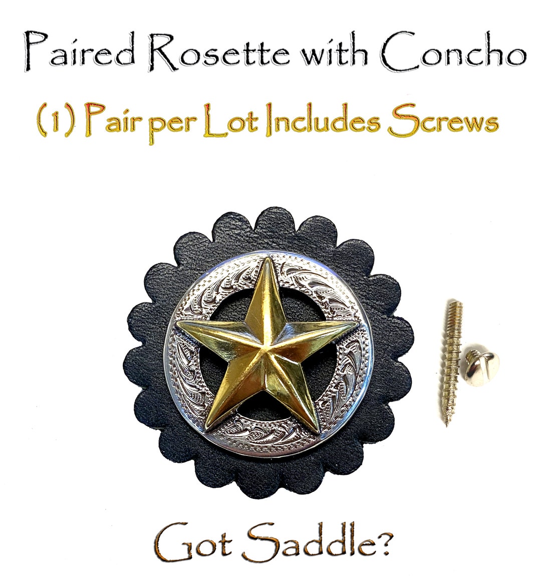 Black Leather Rosette Paired Western Gold and Silver Raised Star Concho ...
