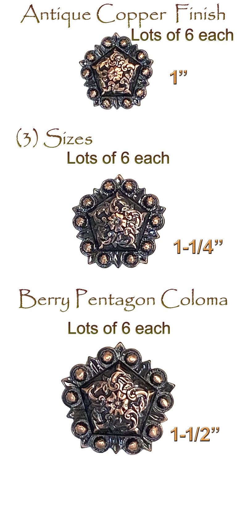 Antique Copper Screw-back Pentagon Shape Berry Conchos: Western Leather ...