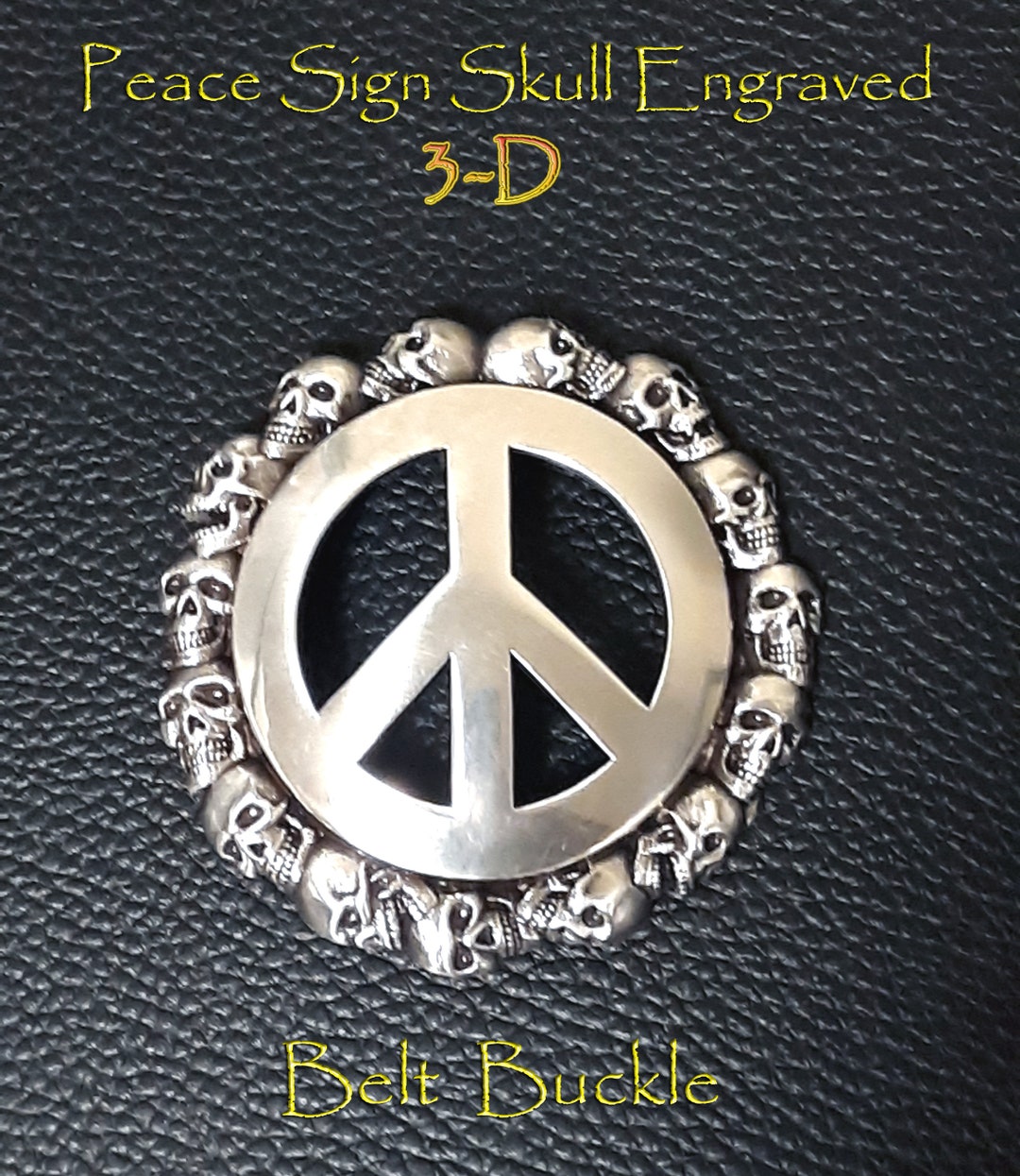 Peace Sign Skull Engraved Belt Buckle Unique Buckle Antique Fits 1-1/2 ...