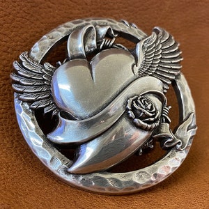 3D Flying Heart Rose Ribbon Antique Silver Valantine Belt Buckle Fits 1 ...