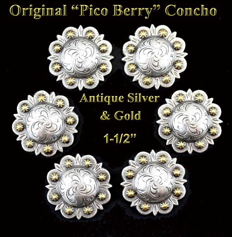6 PCS Floral Scalloped Berry Conchos – Antique Silver Gold Western ...
