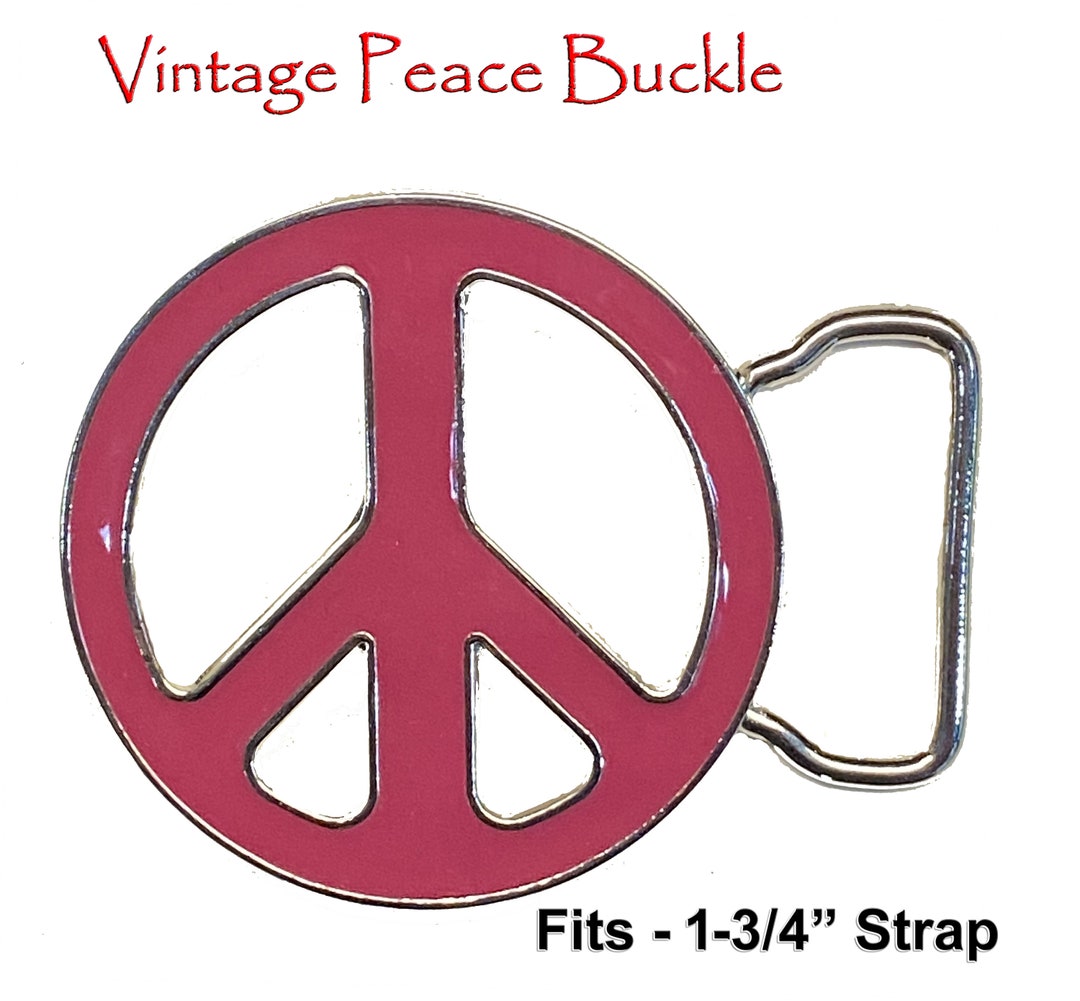 Vintage Style Heel Bar Red Peace Sign Trophy Belt Buckle Fits 1-3/4 ...