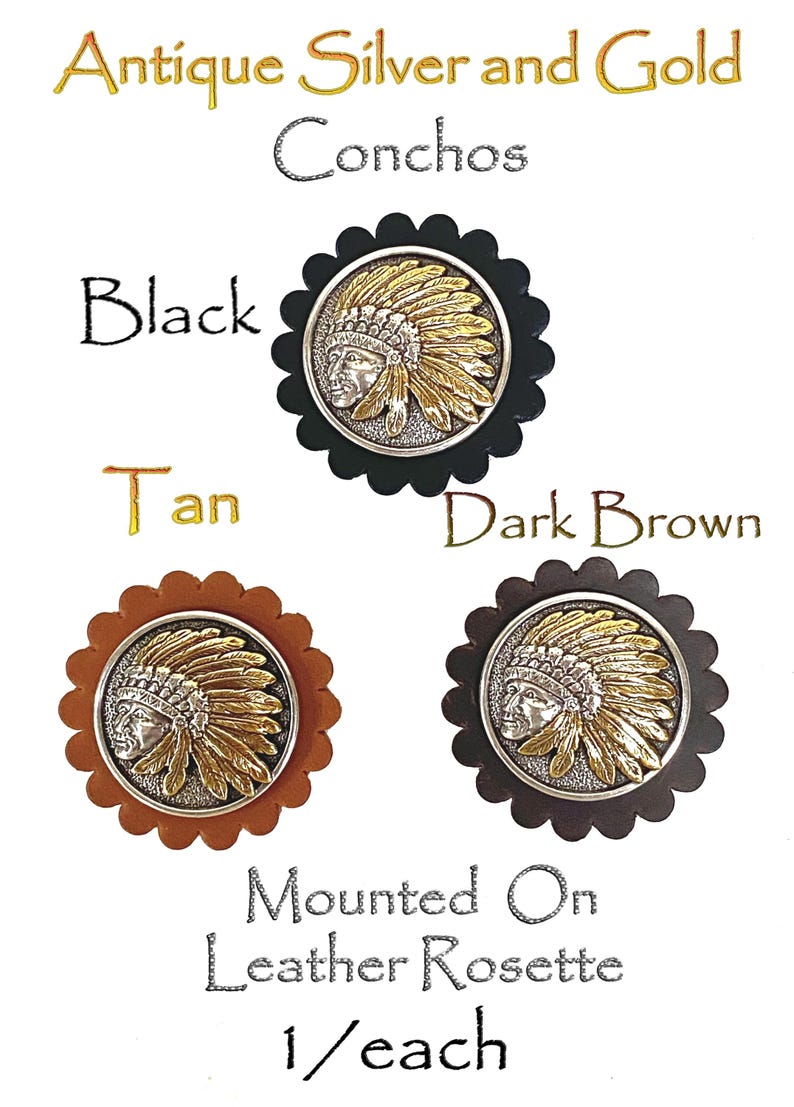 Native American Concho With Leather Rosette - Antique Silver & Gold ...