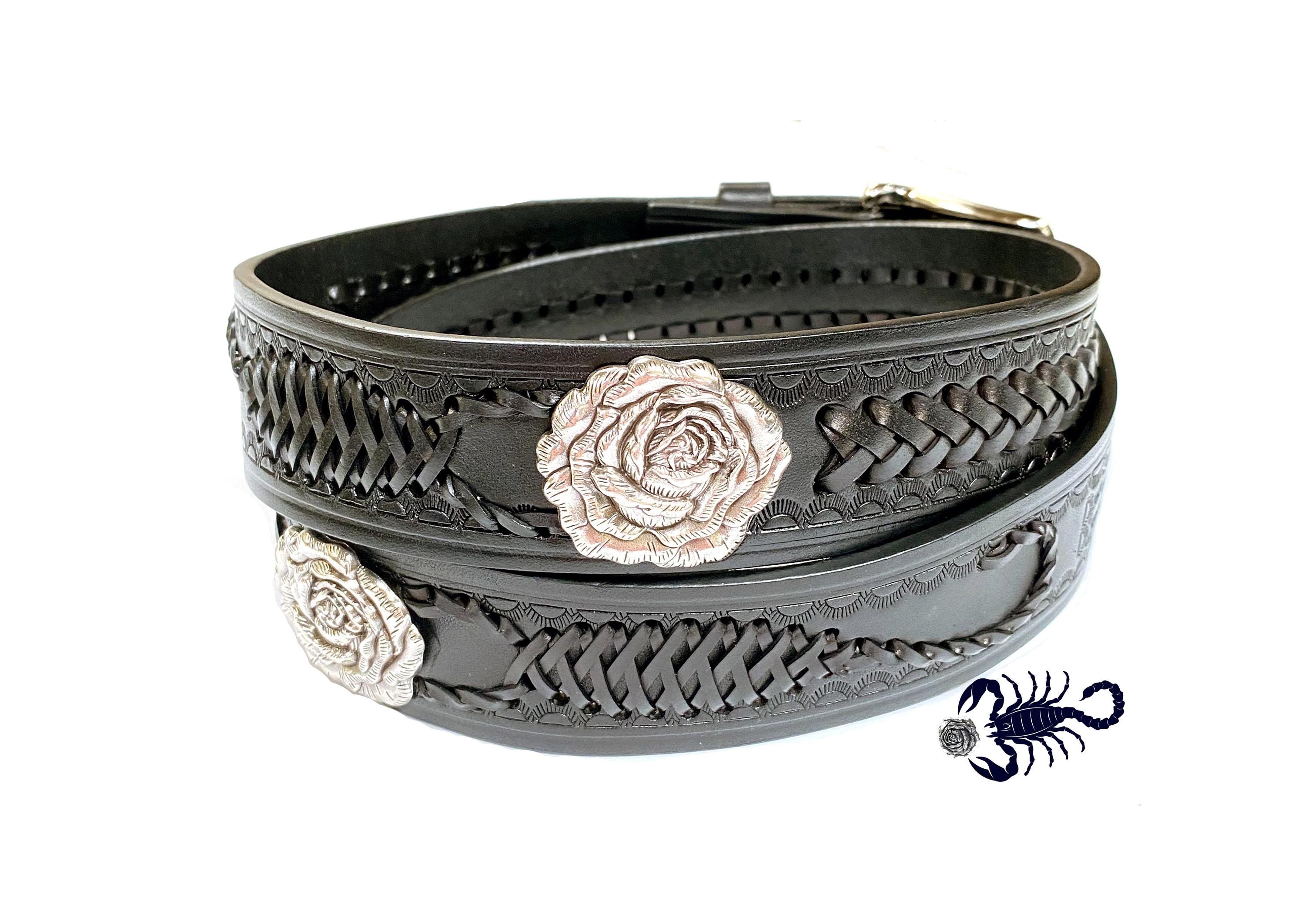 Handmade Woven Leather Belt: Western Rose Conchos, Vintage Style - Etsy