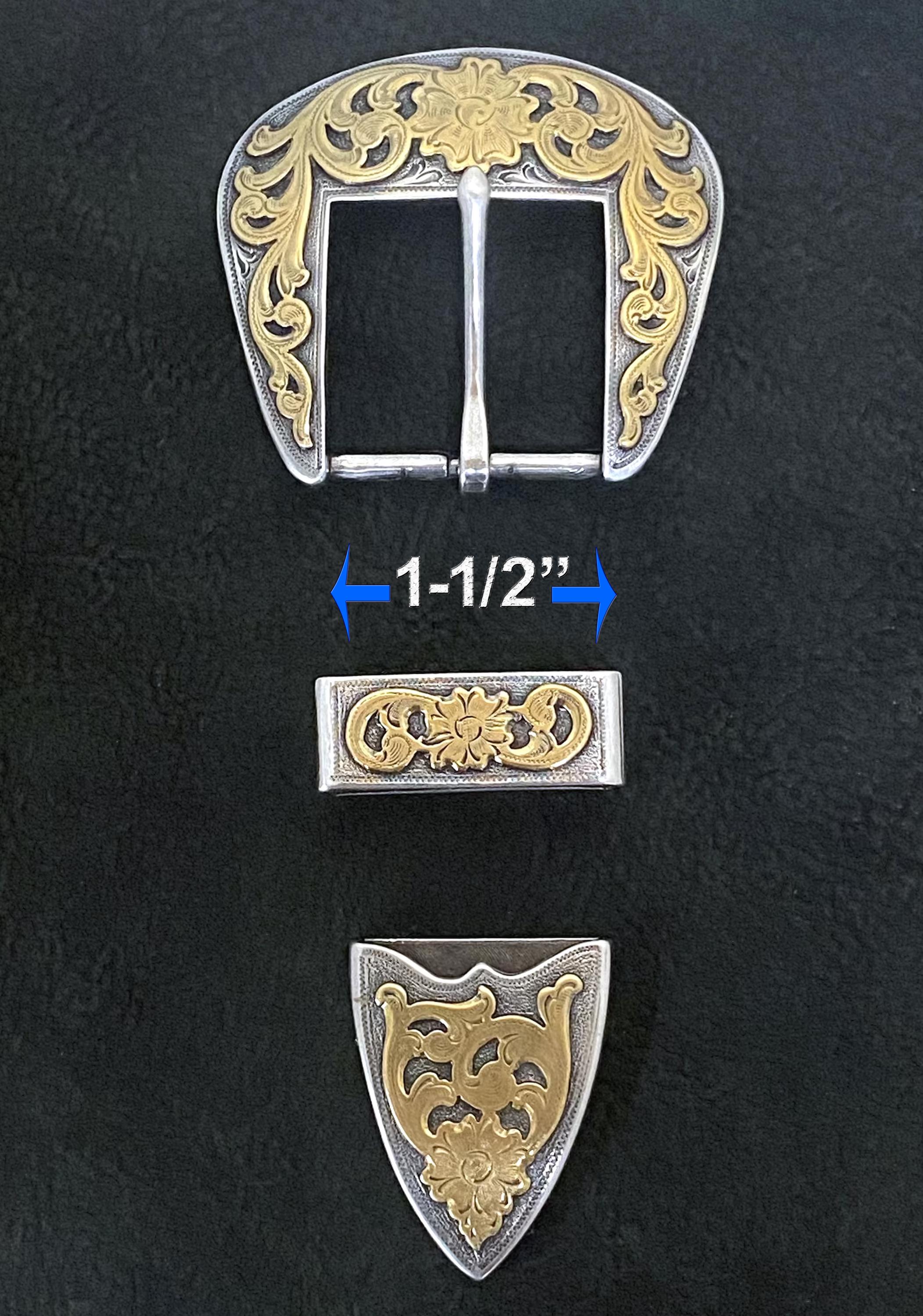 Floral Engraved Belt Buckle Set: Antique Silver and Gold, Fits 1-1/2 ...