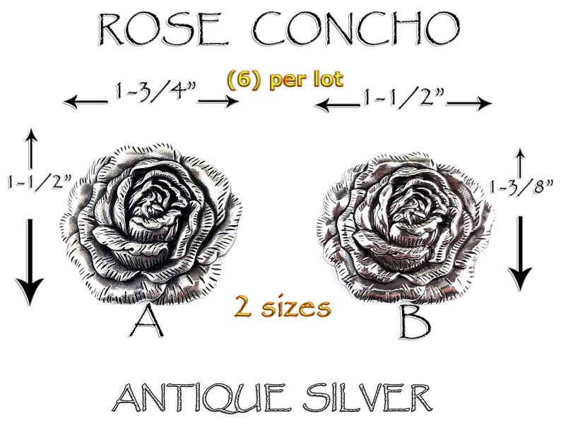 6 PCS 3D Western Rose Concho Set - Antique Silver Screw Back - 2 Sizes ...