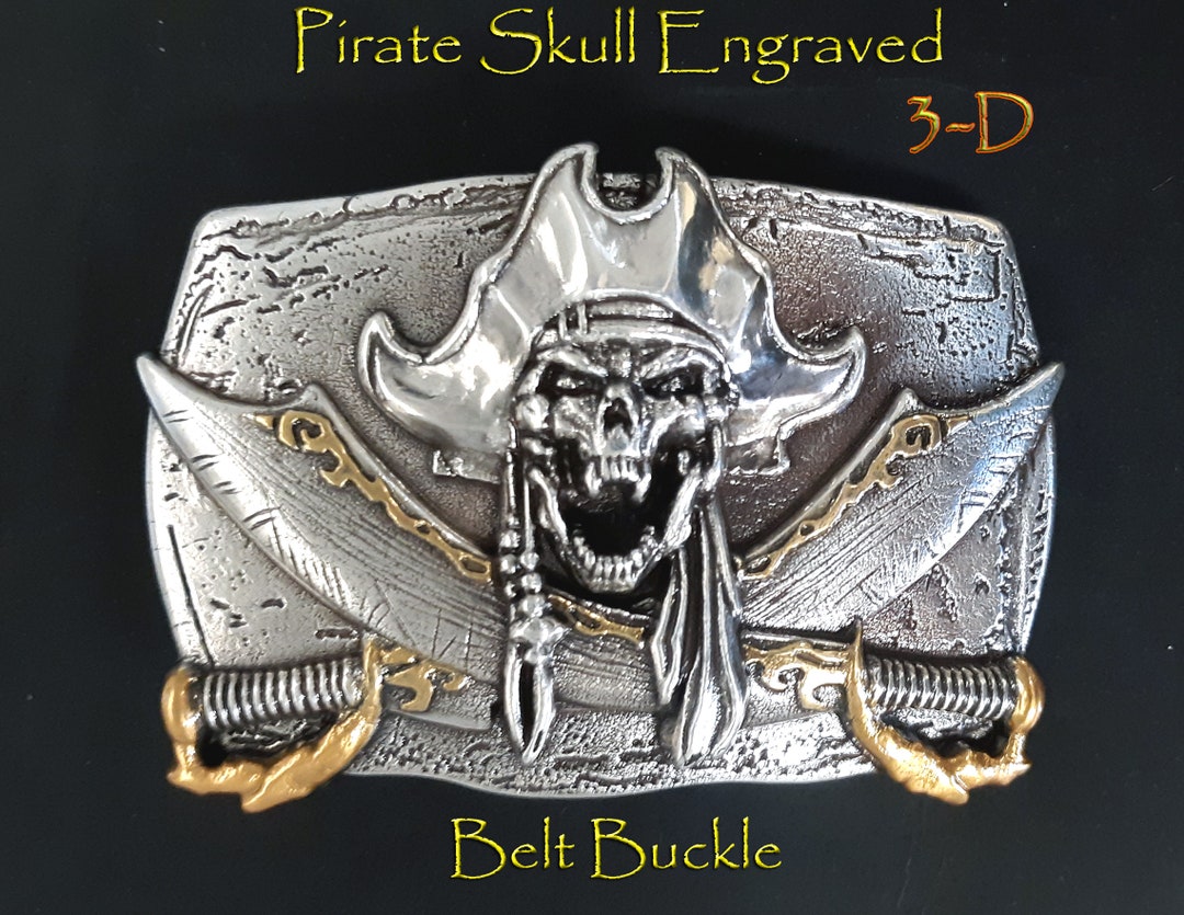 Engraved Pirate Skull Belt Buckle: Steampunk Cross Blades, Antique ...