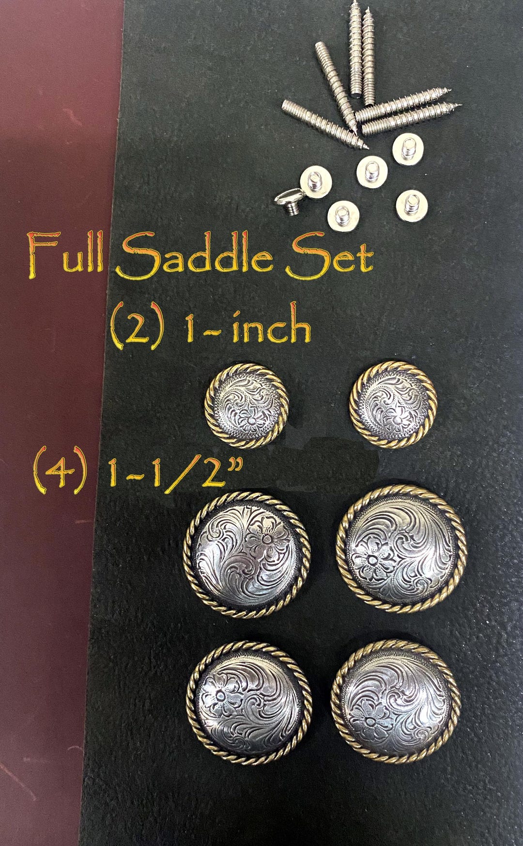 Saddle Set Antique Silver and Gold Rope Edge Conchos - Western Saddle ...