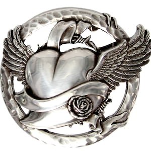 3D Flying Heart Rose Ribbon Antique Silver Valantine Belt Buckle Fits 1 ...