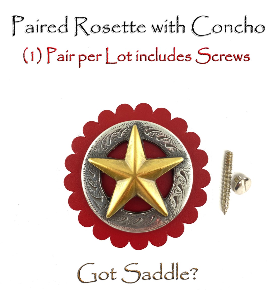 Red Leather Rosette Paired Western Gold and Silver Raised Star Concho ...