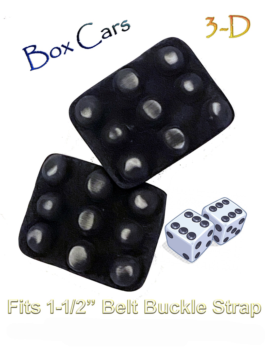 Vintage "boxcars" Dice Belt Buckle: 3D Engraved Black Metal, 1.5" Strap ...