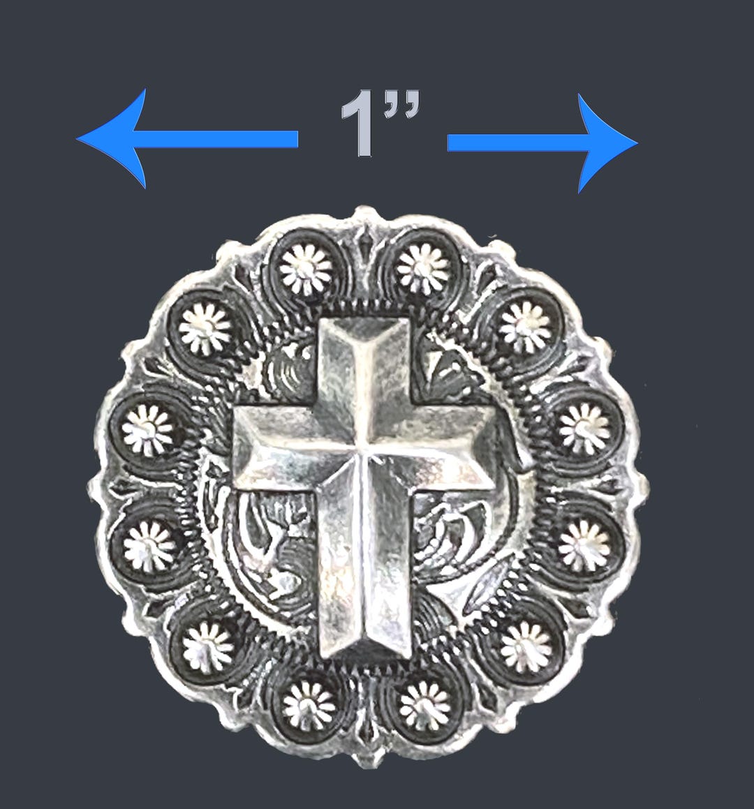 Engraved Christian Cross Pico Berry Screw-back Concho Series Antique ...