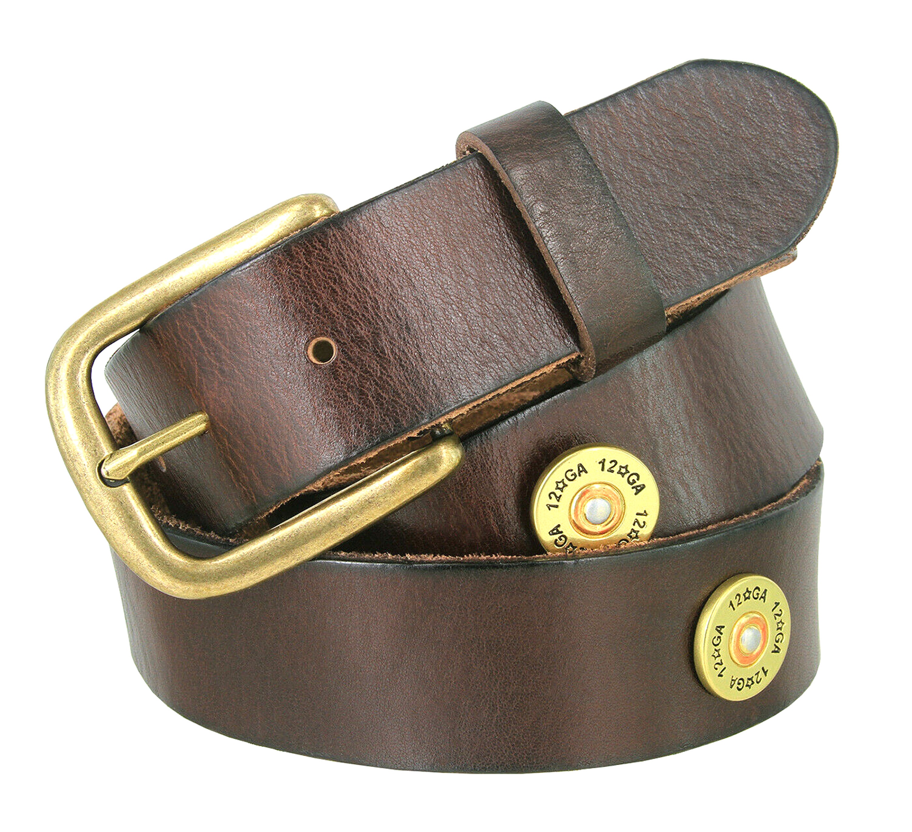 Shotgun Shell Full Grain Leather Casual Vintage Belt With Antique Brass ...