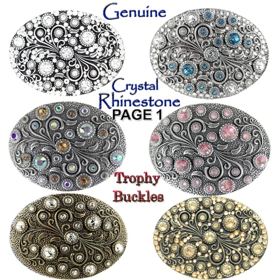 Rhinestone Crystal Belt Buckle Antique Brass or Silver Oval - Etsy