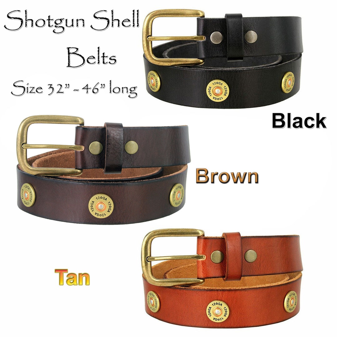 Shotgun Shell Full Grain Leather Casual Vintage Belt With Antique Brass ...