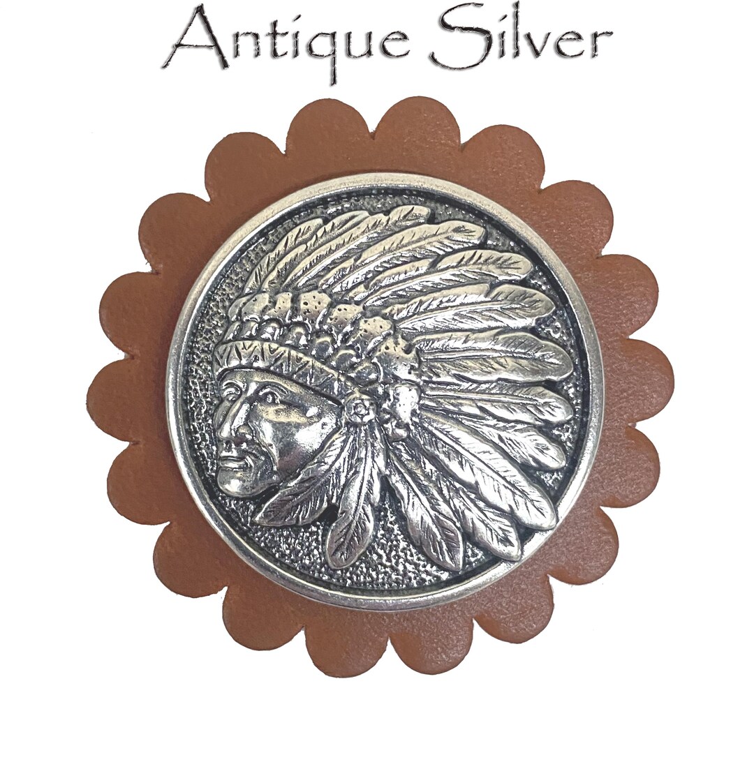 Native American Concho With Leather Rosette - Antique Silver in (3 ...
