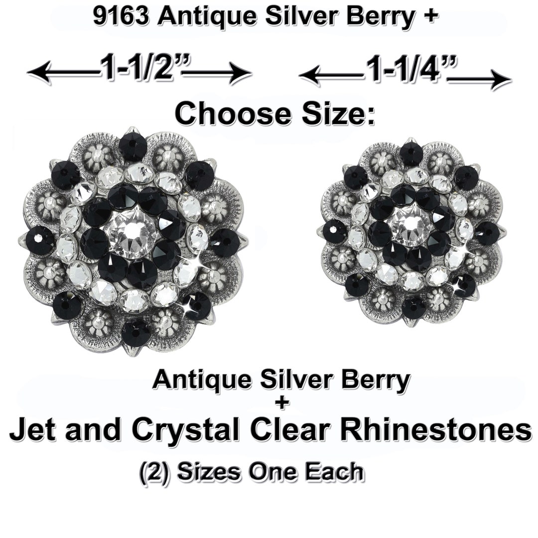 Antique Silver Berry Concho: Jet & Crystal Rhinestones, Western Style ...