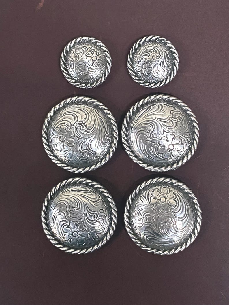 Saddle Set Antique Silver Rope Edge Conchos - Western Saddle Set, 6 ...