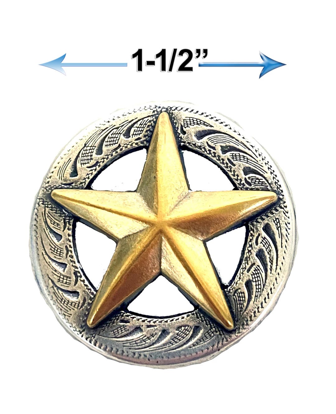 6 Screw Back Conchos Round Engraved Star Antique Silver & Gold Finish ...