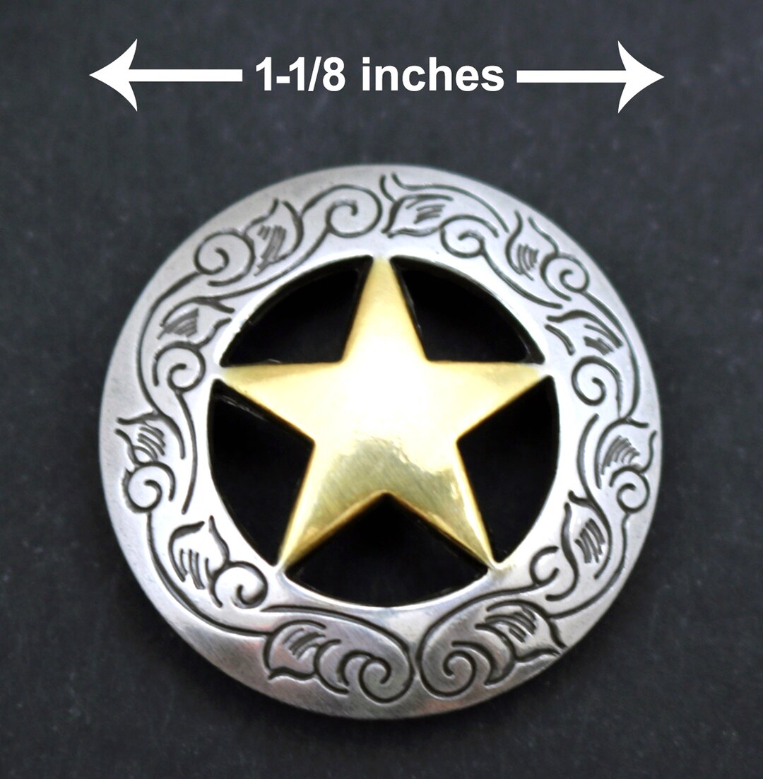 Conchos Lot of 6 Pcs Engraved Ranger Star Western Leather 1-1/8" Wide 4 ...
