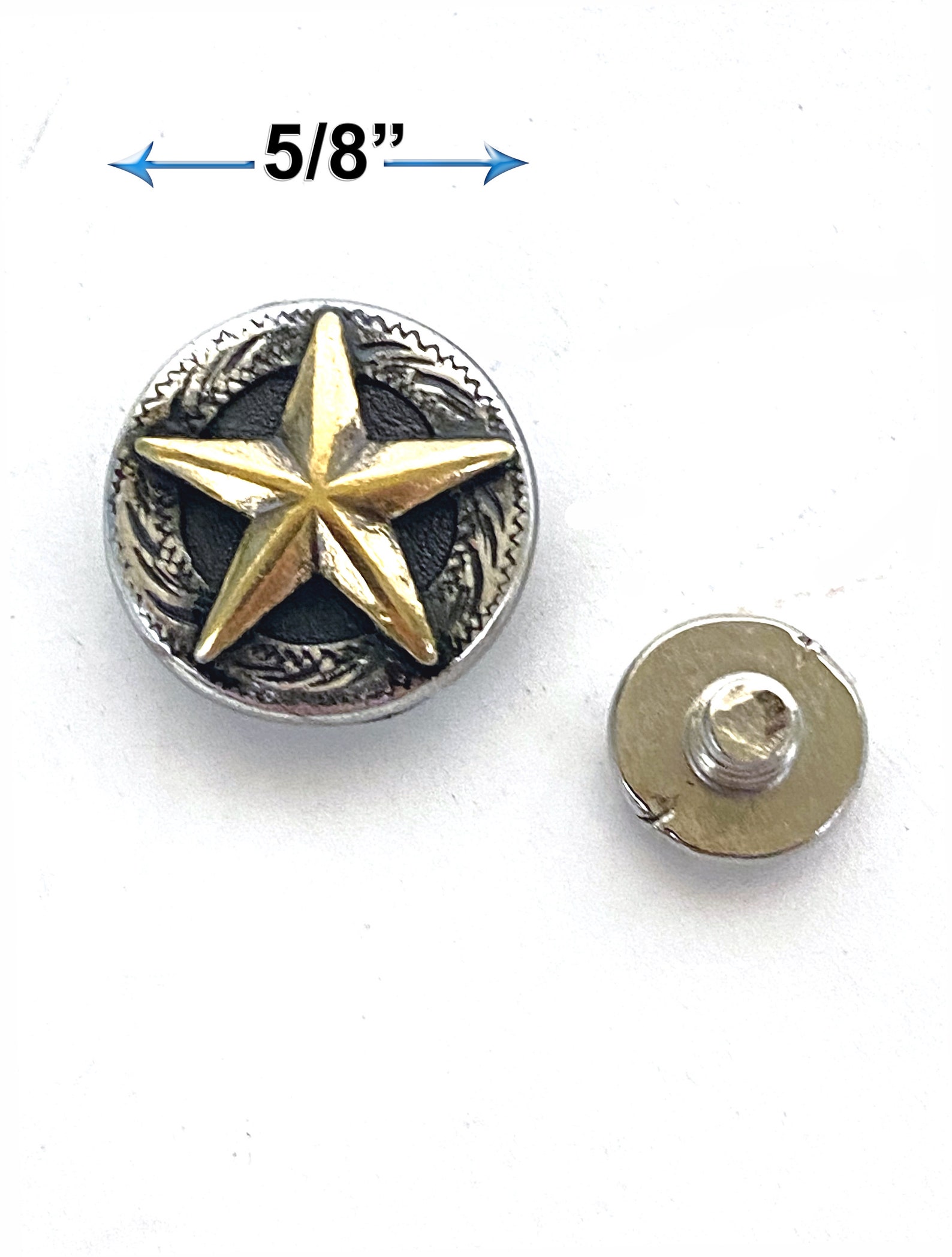 6 Screw Back Conchos Round Engraved Star Antique Silver & Gold Finish ...