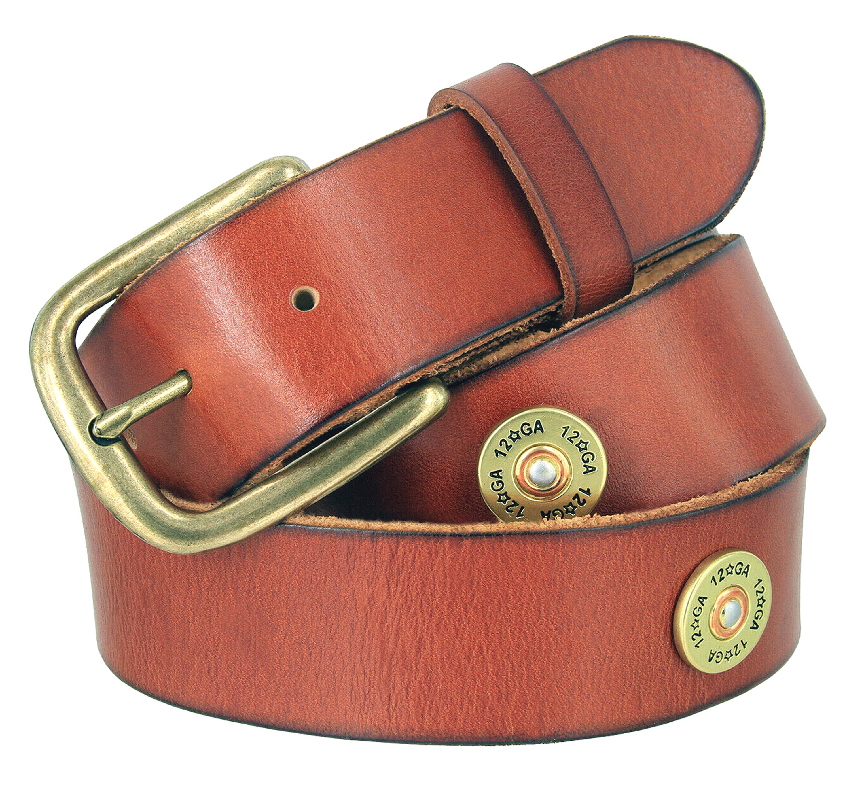 Shotgun Shell Full Grain Leather Casual Vintage Belt With Antique Brass ...