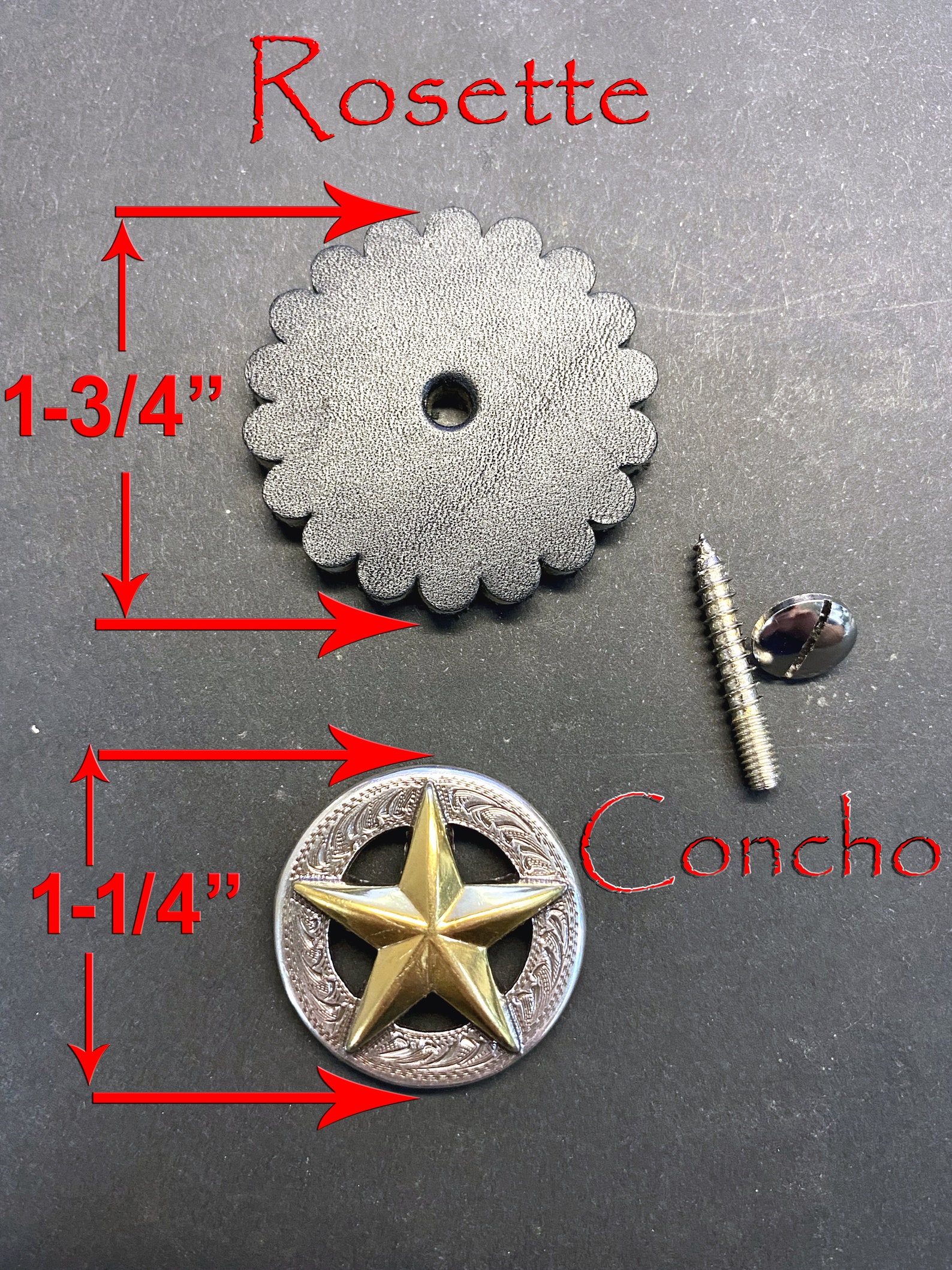 Black Leather Rosette Paired Western Gold and Silver Raised Star Concho ...