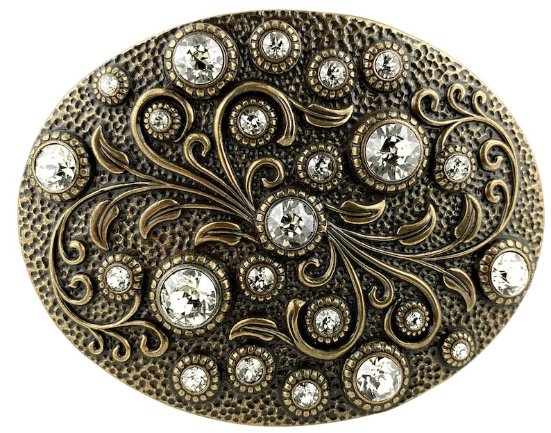 Rhinestone Crystal Belt Buckle: Antique Brass Floral Engraved Buckle ...