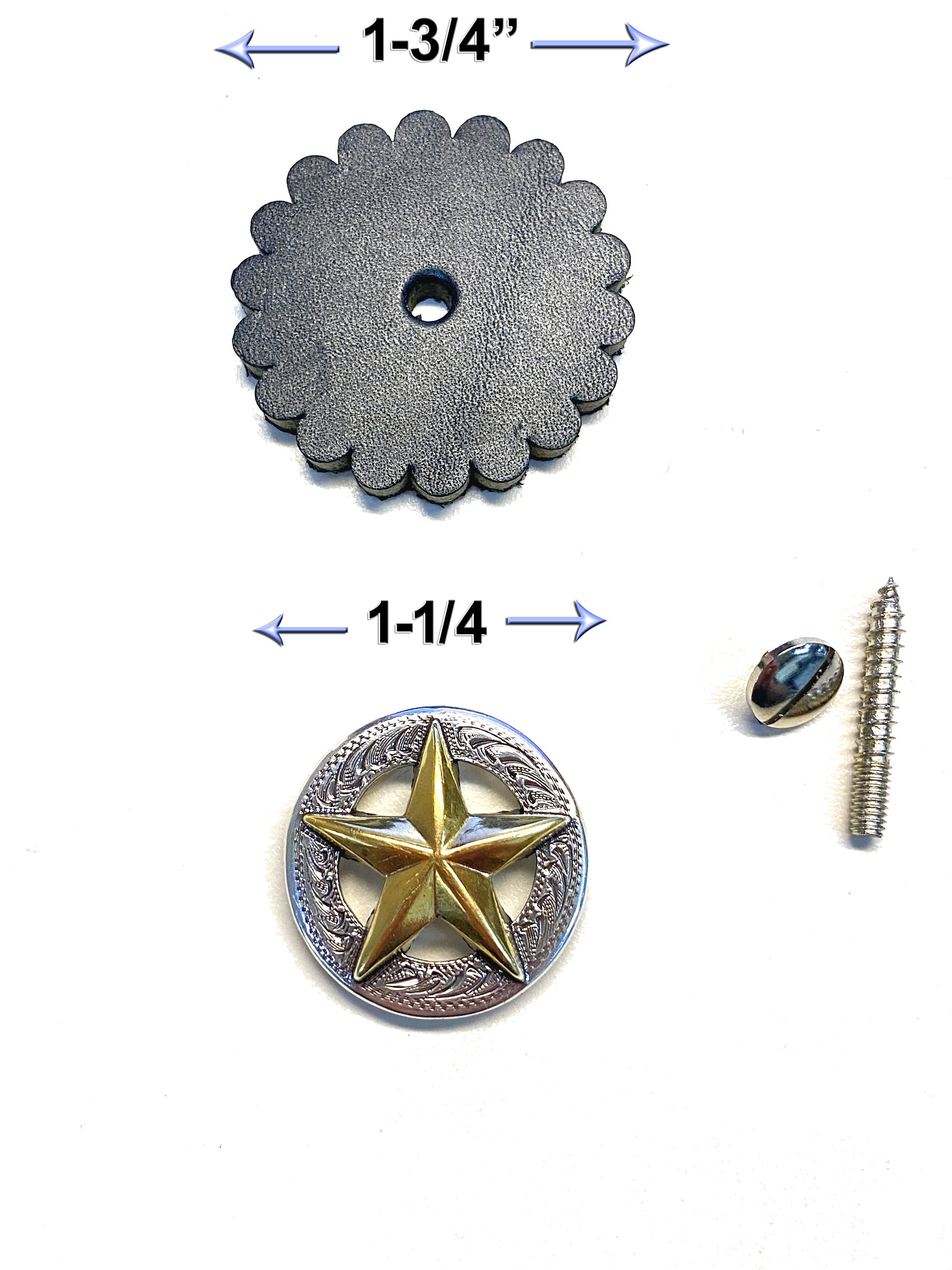 Black Leather Rosette Paired Western Gold and Silver Raised Star Concho ...