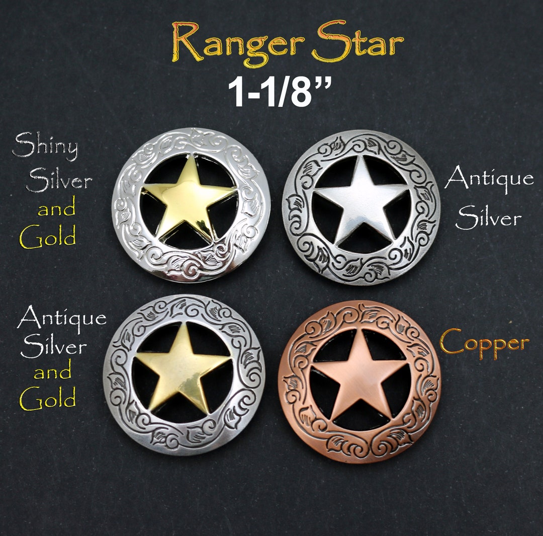 Conchos Lot of 6 Pcs Engraved Ranger Star Western Leather 1-1/8 Wide 4 ...