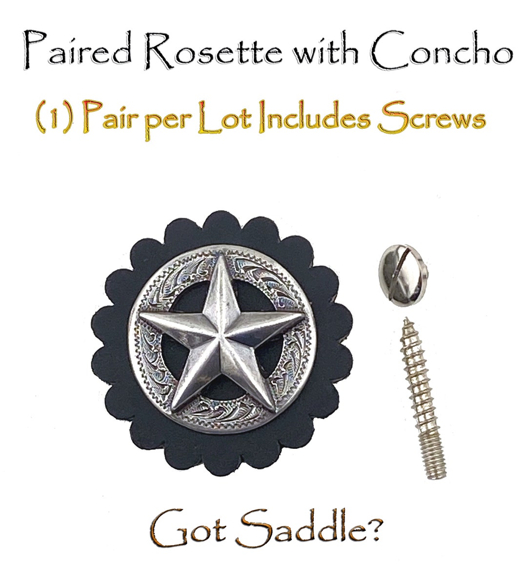 Black Leather Rosette Paired Western Silver Raised Star Concho NEW - Etsy