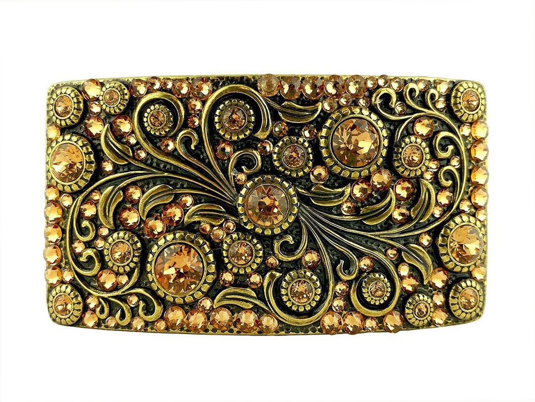 Rhinestone Crystal Belt Buckle Antique Rectangular Floral Engraved ...