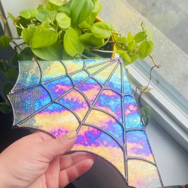 Stained Glass Iridescent Spider Web With Spider - Etsy