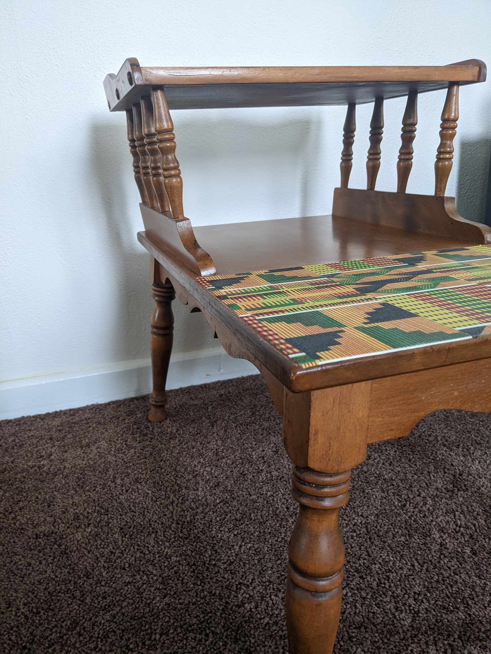 Vintage Step up End Table With African Kente Print, Accent Table ...