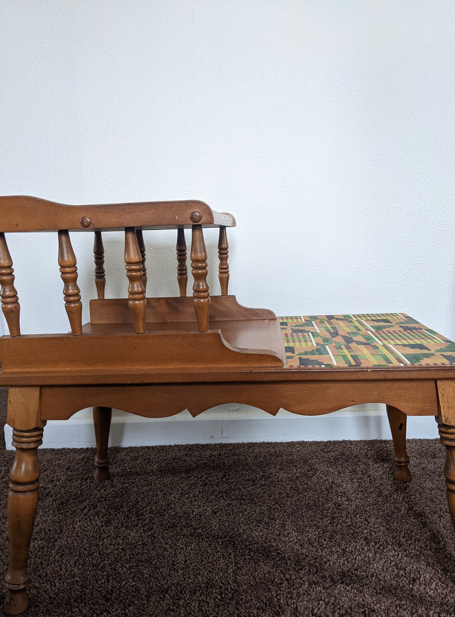 Vintage Step up End Table With African Kente Print, Accent Table ...