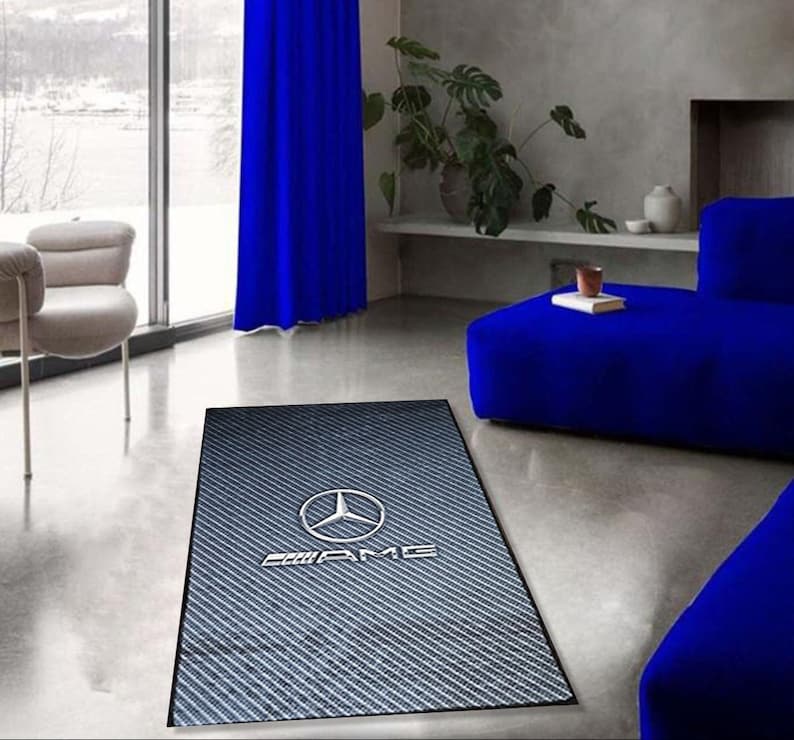 Mercedes Logo Rectangular Rug, Man Cave, Living Room Rug, Gift for ...