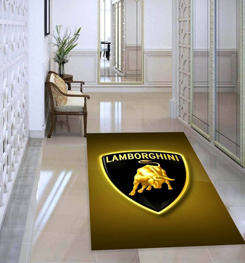 Lamborghini Car Brand Logo, Man Cave, Living Room Rug, Easter Gift ...