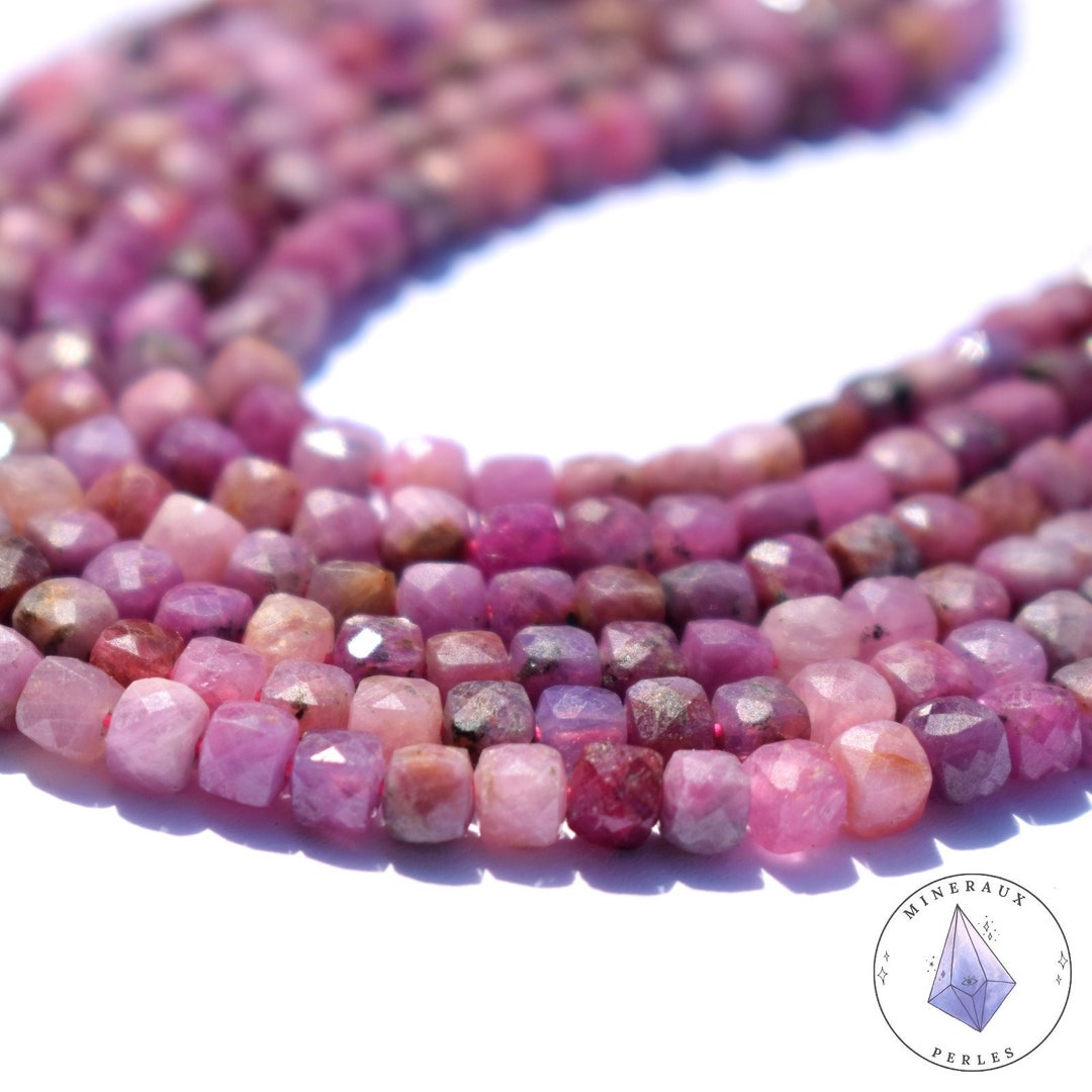 4mm Natural Untreated Myanmar Pink Ruby AA Faceted Cubic Beads, Small ...