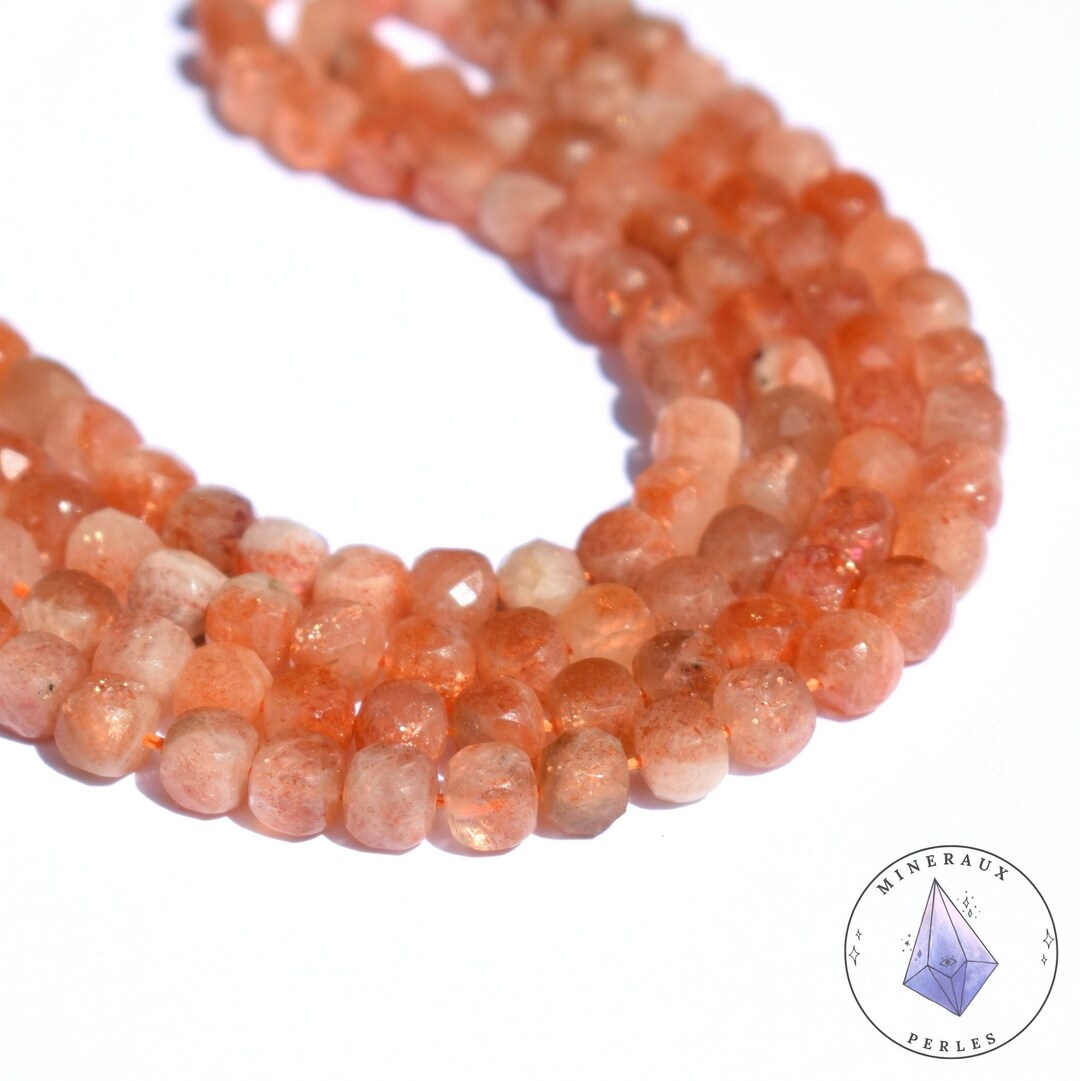 6mm Iridescent Pink/gold Sunstone Natural Grade AA Faceted Cubic Beads ...
