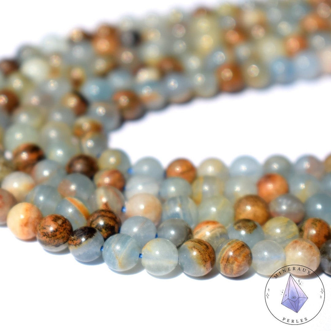 6mm Caribbean Calcite - Natural Untreated Blue Calcite AA Round Beads ...