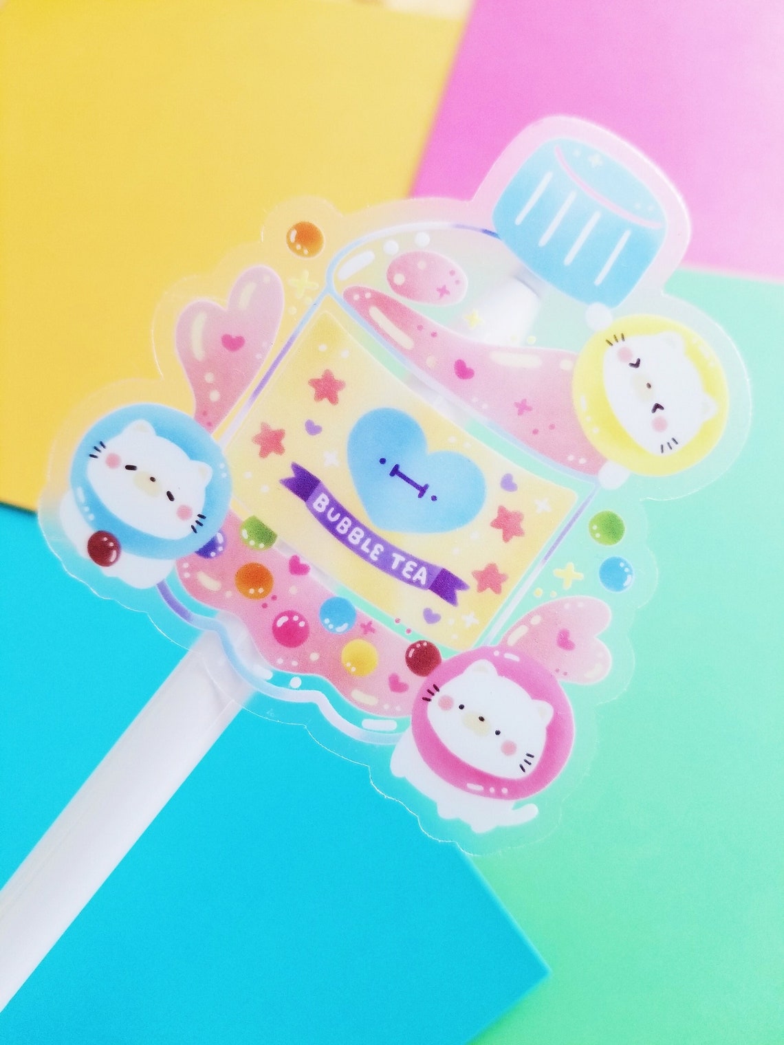 Space Boba Cats Matte Clear Vinyl Sticker Kawaii Vinyl - Etsy