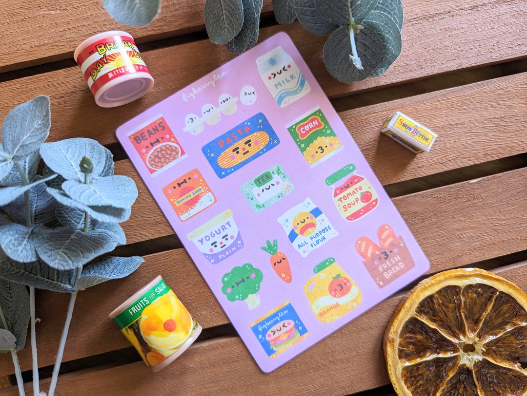 Groceries Sticker Sheet | Kawaii Stickers - Cute Stationery - Food ...