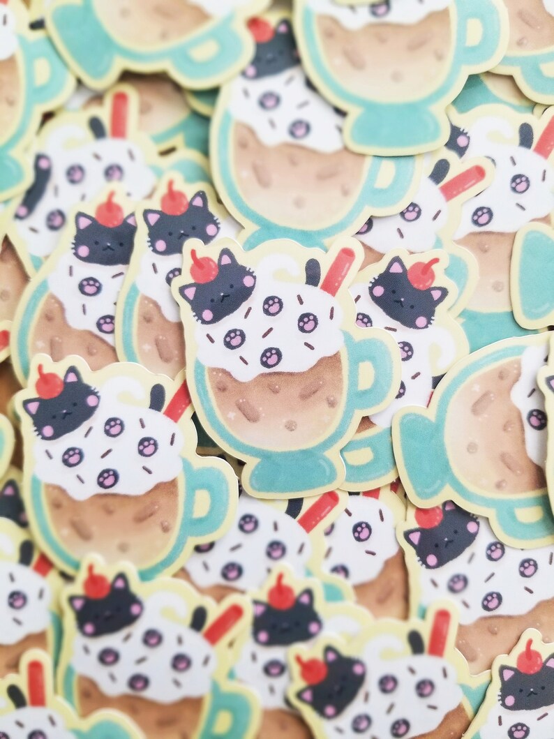 Cat Cafe Glossy Vinyl Sticker Set Kawaii Vinyl Sticker - Etsy