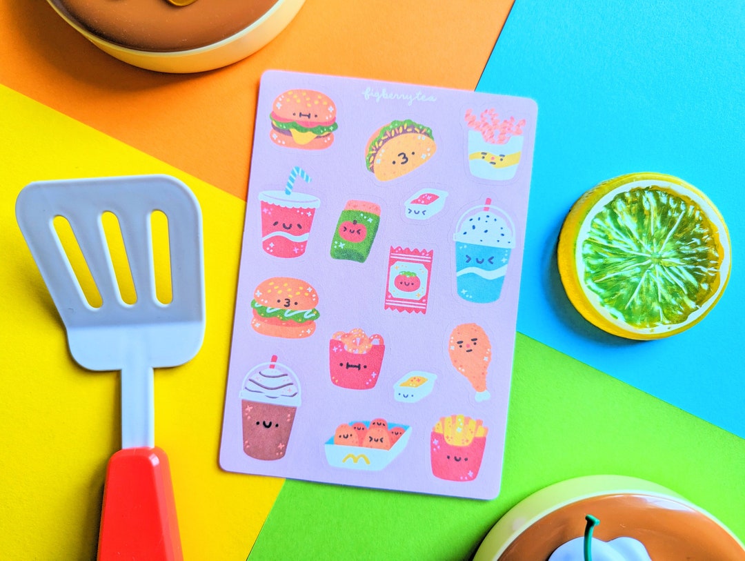 Fast Food Sticker Sheet | Kawaii Stickers - Cute Stationery - Junk Food ...