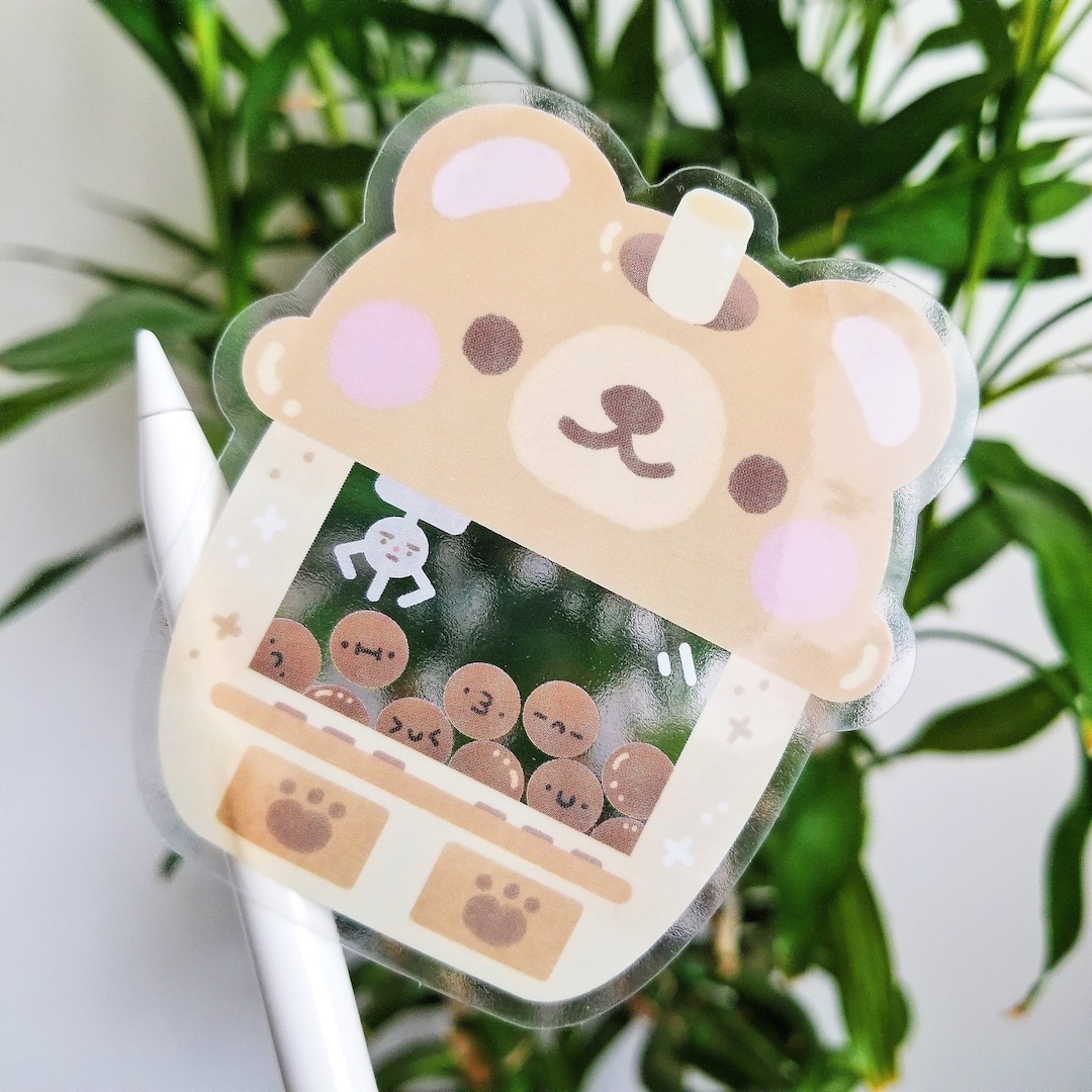 Boba Bear Claw Machine Glossy Clear Vinyl Sticker | Bubbletea - Kawaii ...