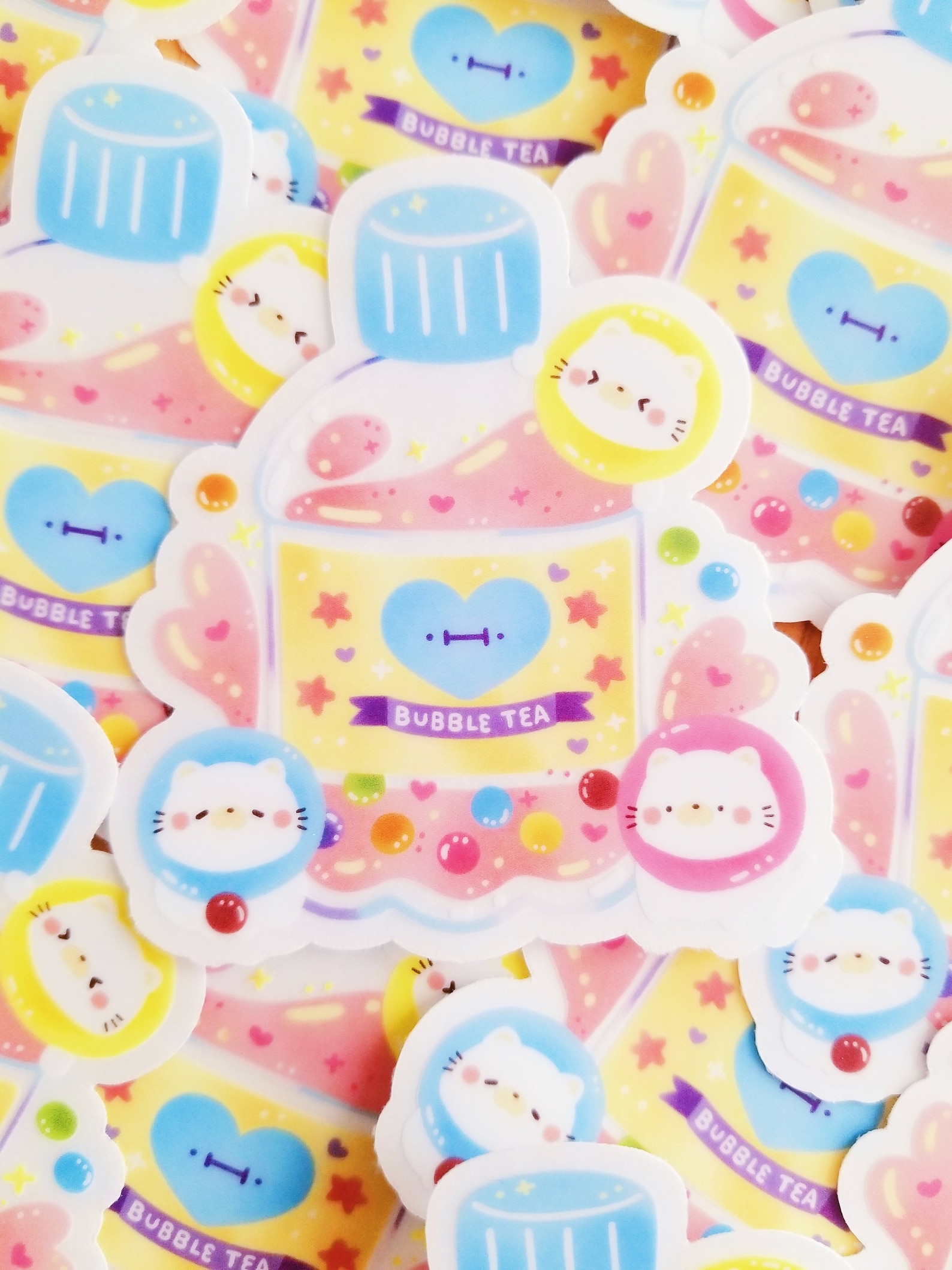 Space Boba Cats Matte Clear Vinyl Sticker Kawaii Vinyl - Etsy