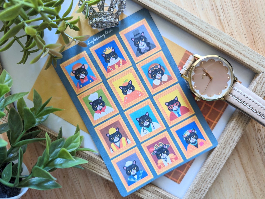Framed Cats Borderless Sticker Sheet | Tuxedo Cat Stickers - Cute Bujo ...