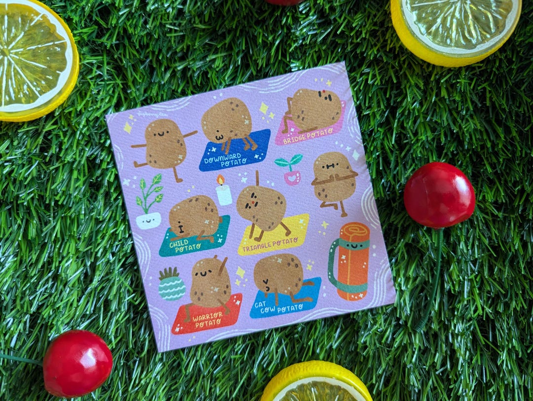 Yoga Potato Art Print | Kawaii Exercise Workout Illustration (4x4 In ...