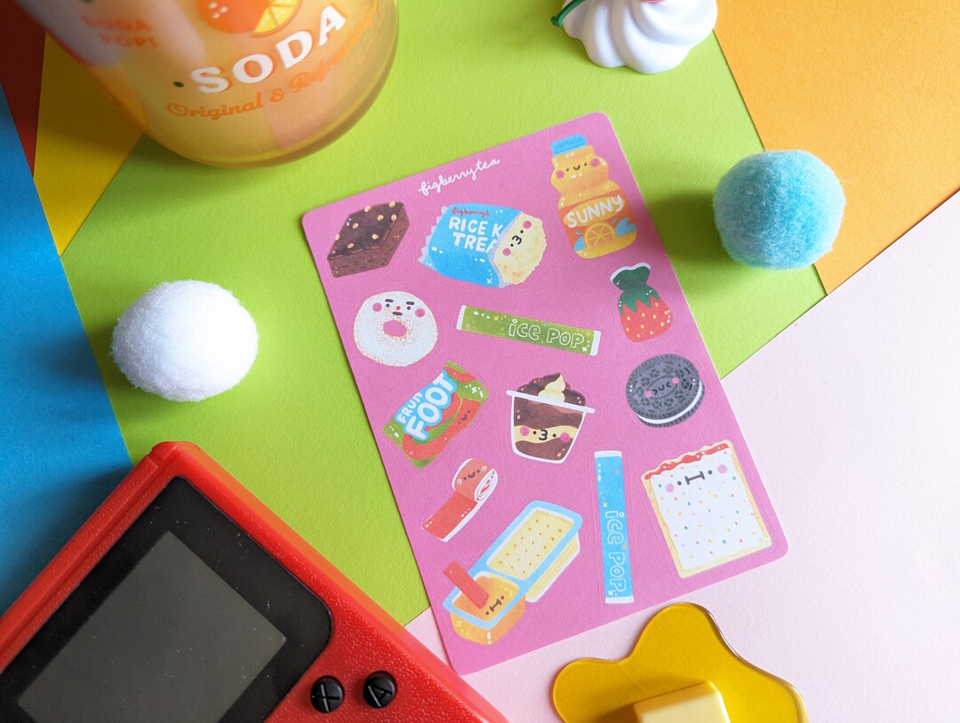 90s Lunchbox Snacks Sticker Sheet | Kawaii Stickers - Cute Stationery ...